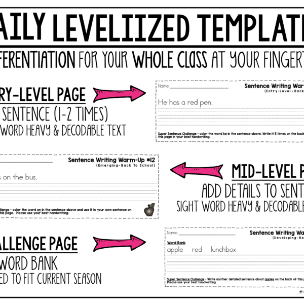 SENTENCE WRITING WARM-UPS (BACK TO SCHOOL) - Teacher Idea Factory